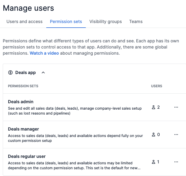 Permission sets - Knowledge Base | Pipedrive